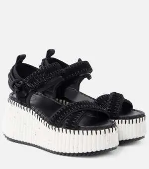 Chloé Nama Suede Platform Sandals - Black