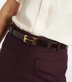 Victoria Beckham Croc-effect Leather Belt - Brown