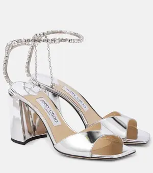 JIMMY CHOO Saeda 85 Embellished Leather Pumps - Silver