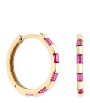 ASTRID & MIYU Sapphire Baguette Hoop Earrings - Gold