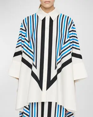 JOSEPH Arcole Striped Handkerchief Blouse - Navy Combo