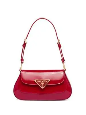 Prada Enamel Triangle Logo Flap Shoulder Bag - Red | Editorialist