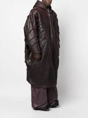 Rick Owens Panelled Zip-up Leather Duffle Coat