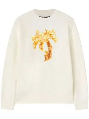 Palm Angels Burning Palm Cotton Sweatshirt - Neutrals