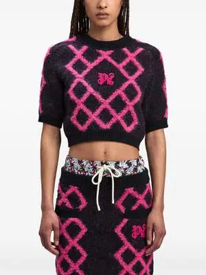 Palm Angels Monogram Argyle-pattern Crop Top