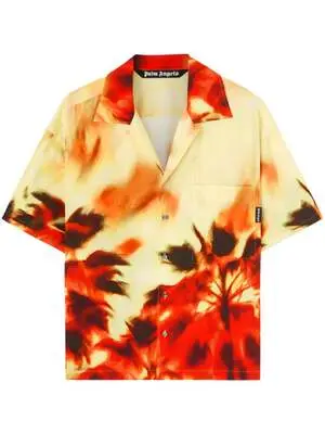 Palm Angels Abstract-print Notched-collar Shirt - Yellow