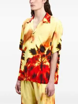 Palm Angels Abstract-print Notched-collar Shirt - Yellow