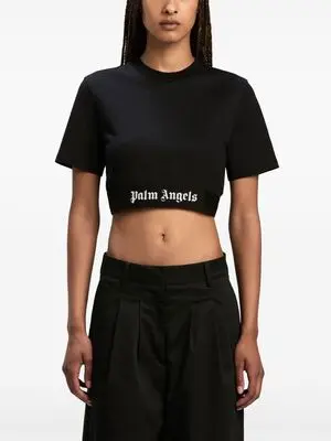Palm Angels Logo-underband Cropped T-shirt - Black