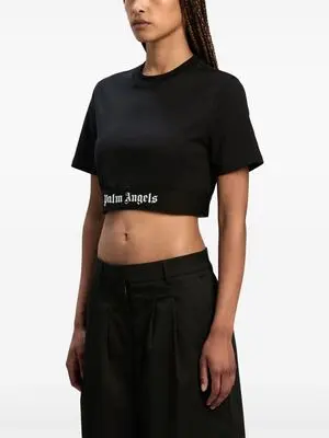 Palm Angels Logo-underband Cropped T-shirt - Black