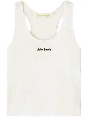 Palm Angels Logo-embroidered Ribbed Tank Top - White