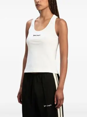 Palm Angels Logo-embroidered Ribbed Tank Top - White