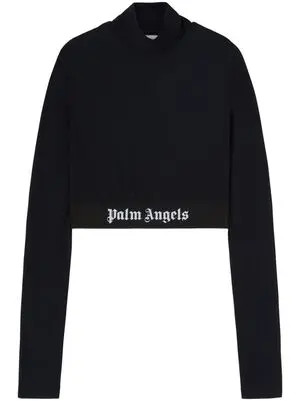 Palm Angels Logo-underband Mock-neck Crop Top - Black