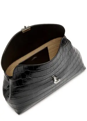 TOTEME T-lock Crocodile-effect Leather Clutch