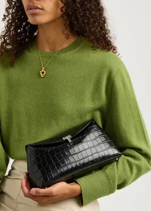 TOTEME T-lock Crocodile-effect Leather Clutch