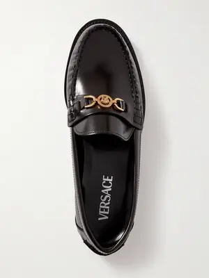 Versace Embellished Leather Loafers