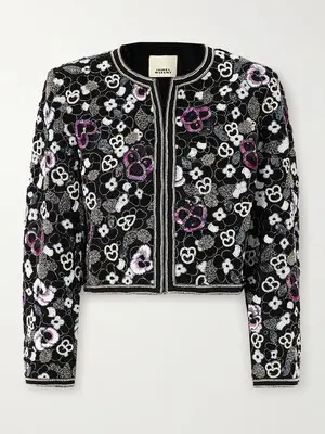 Isabel Marant Aurely Embellished Cotton-twill Jacket - Black