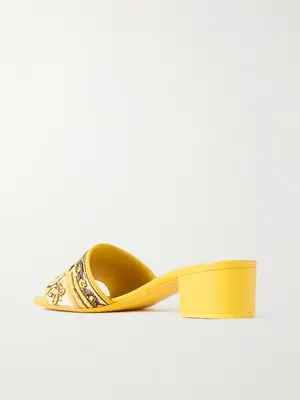 Dolce & Gabbana Maiolica Karol Leather-trimmed Canvas-jacquard Sandals