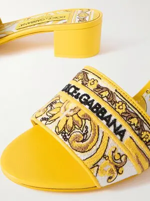 Dolce & Gabbana Maiolica Karol Leather-trimmed Canvas-jacquard Sandals
