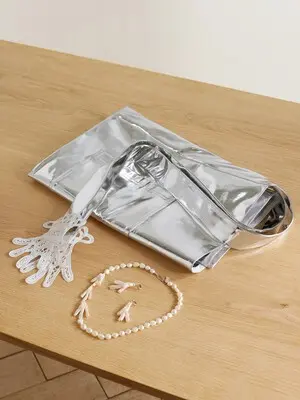 GOHAR WORLD Metallic Apron And Pearl Jewelry Set - Silver