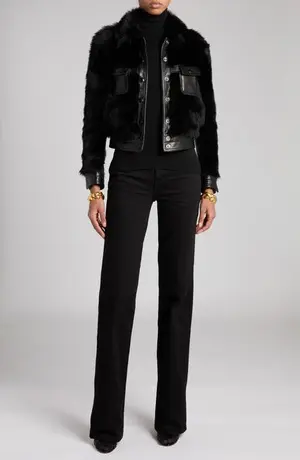 TOM FORD Genuine Shearling & Leather Crop Jacket