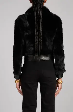 TOM FORD Genuine Shearling & Leather Crop Jacket