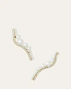 ATLAS LOVE Swan Diamond Multi Pearl Wave Earrings