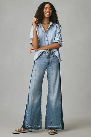 PILCRO The Adi Mid-rise Frayed Relaxed Flare Jeans : Soft Rework Edition Blue