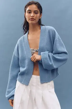 FLAT WHITE Flat White Livvy Waffle Knit Cardigan Blue