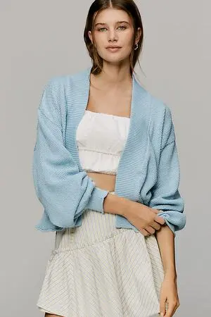 FLAT WHITE Flat White Livvy Waffle Knit Cardigan Light Blue