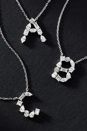 FINE DIAMONDS BY ANTHROPOLOGIE White Gold Diamond Monogram Necklace Silver