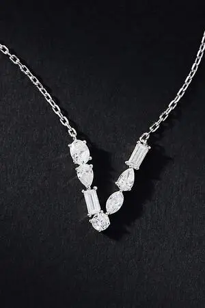 FINE DIAMONDS BY ANTHROPOLOGIE White Gold Diamond Monogram Necklace - V