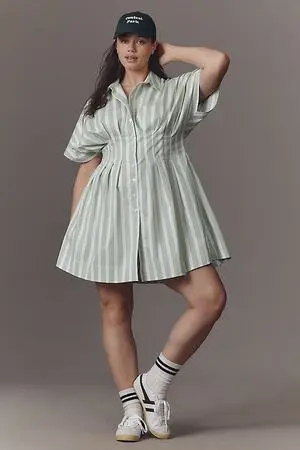 EXQUISE Tobie Shirt Dress - Green Stripe