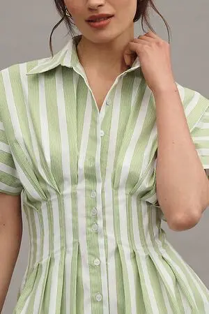 EXQUISE Tobie Shirt Dress - Green Stripe