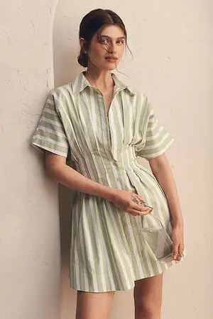 EXQUISE Tobie Shirt Dress - Green Stripe