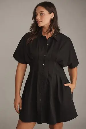 EXQUISE Tobie Mini Shirt Dress - Solid Black