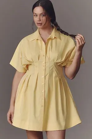 EXQUISE Tobie Shirt Dress Yellow Cream