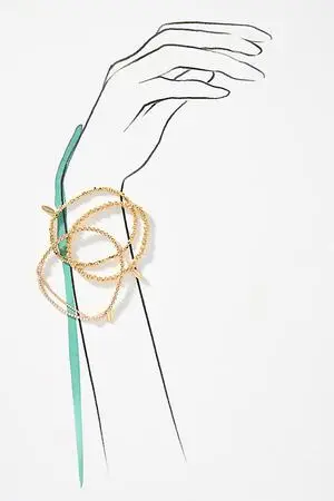 Anthropologie Beaded Bracelet Set Of 3 - Gold