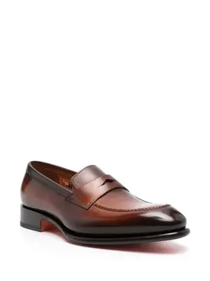 Santoni Penny-slot Leather Loafers - Brown