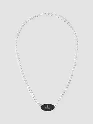 Gucci Trademark Sterling Silver & Enamel Logo Necklace - Silver Black
