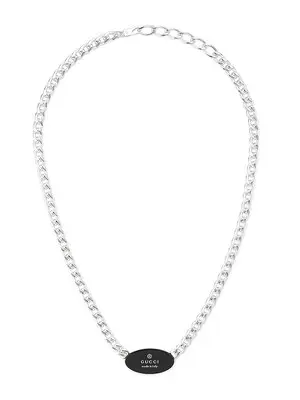 Gucci Trademark Sterling Silver & Enamel Logo Necklace