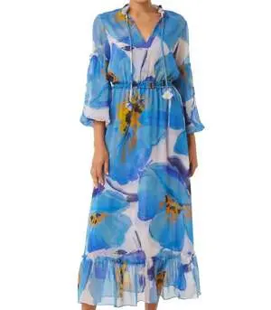 Misa Amata Dress In Blue Poppy - Multi