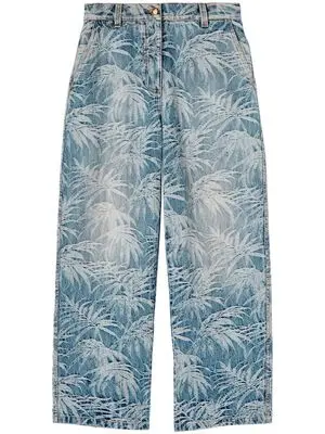 Palm Angels Palm Tree Print Wide Leg Jeans