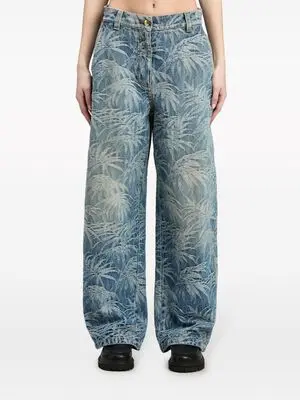 Palm Angels Palm Tree Print Wide Leg Jeans