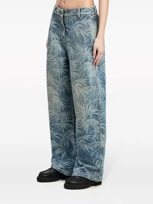 Palm Angels Palm Tree Print Wide Leg Jeans