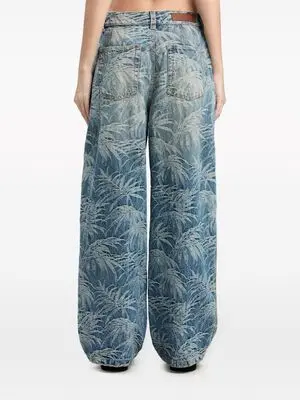 Palm Angels Palm Tree Print Wide Leg Jeans