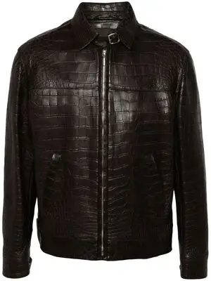 Brioni Embossed Leather Jacket - Brown