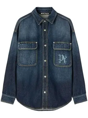 Palm Angels Logo-print Denim Shirt - Blue