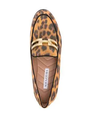 AQUAZZURA Brandi Leopard Print Loafers - Neutrals