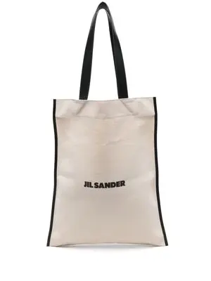 JIL SANDER Flat Embroidered-logo Tote Bag - Neutrals