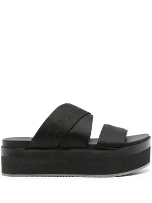 Calvin Klein Logo Jacquard Flatform Sandals - Black